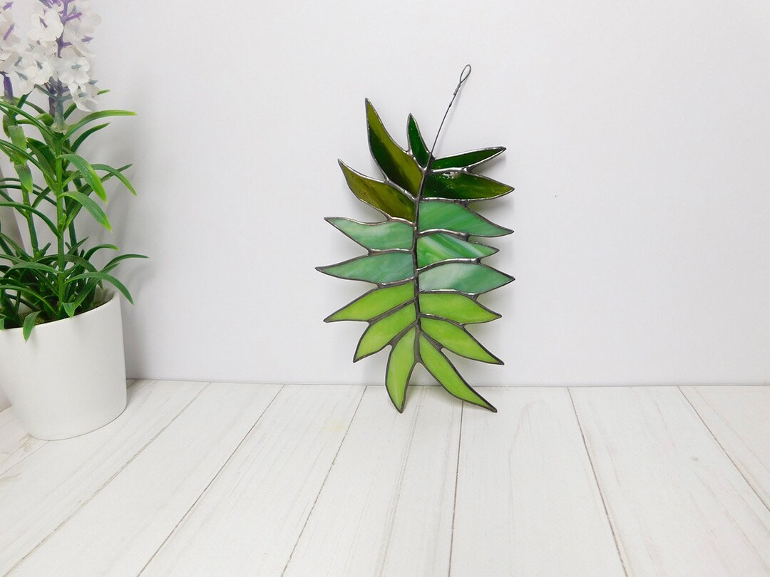 Stained Glass Fern, Fern Sprig, Handmade Green Glass, Suncatcher Green ...
