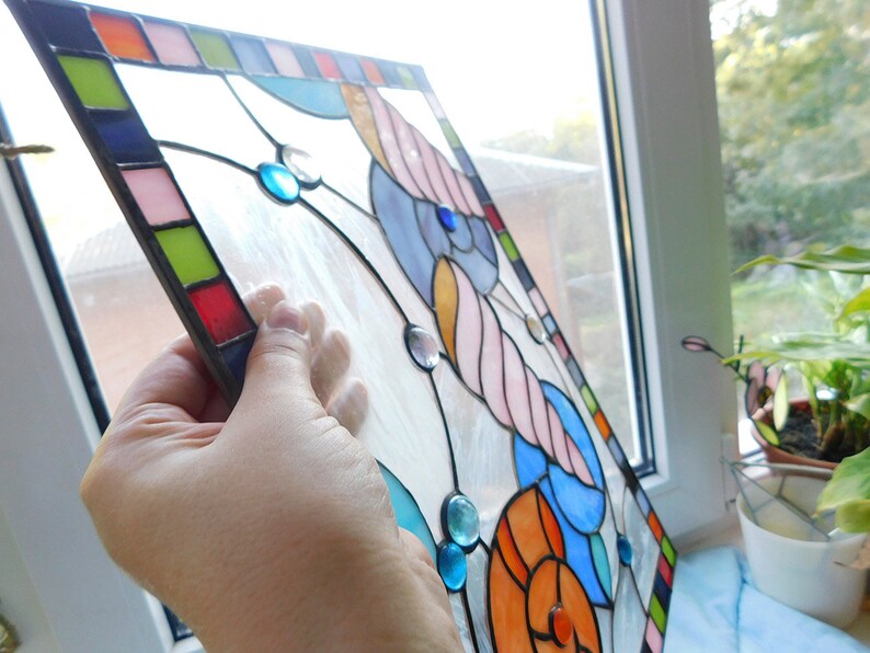 Stained Glass Sea Shell Stained Glass Panel Suncatcher Decor - Etsy