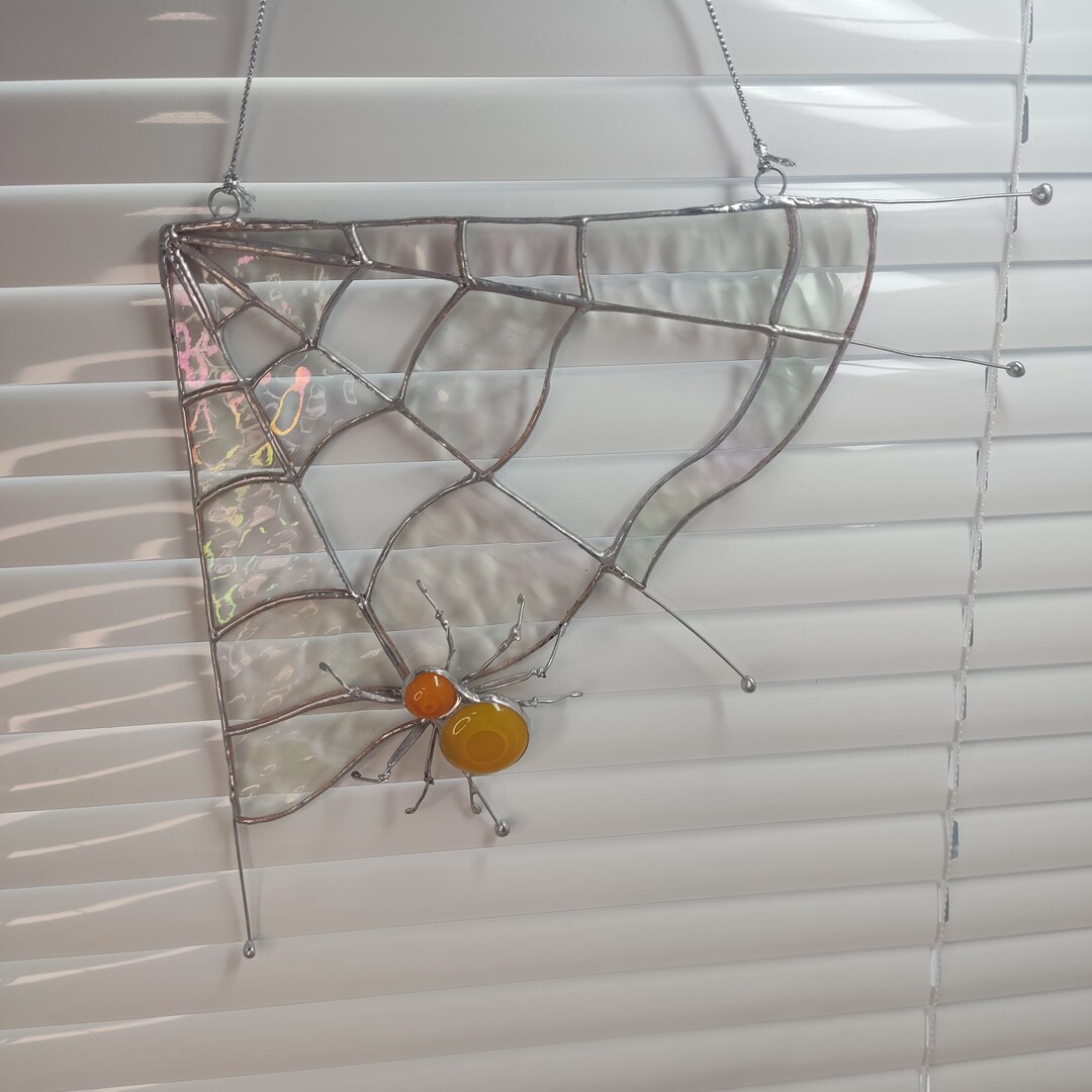 Stained Glass Cobweb and Spider Handmade Window Decoration for ...