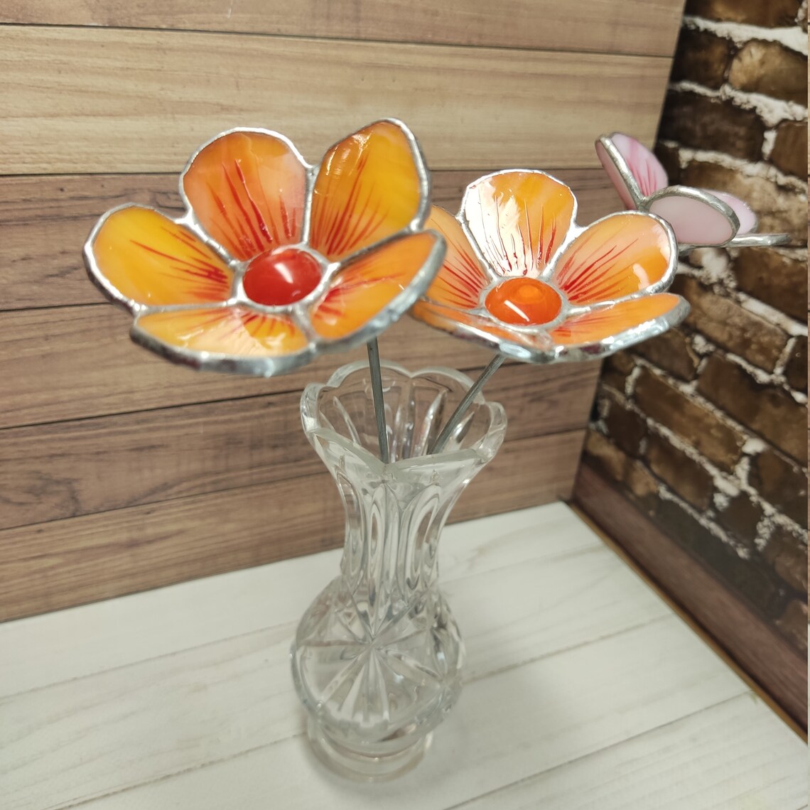 Stained Glass Flower on the Stem Orange Flower Garden Stake - Etsy
