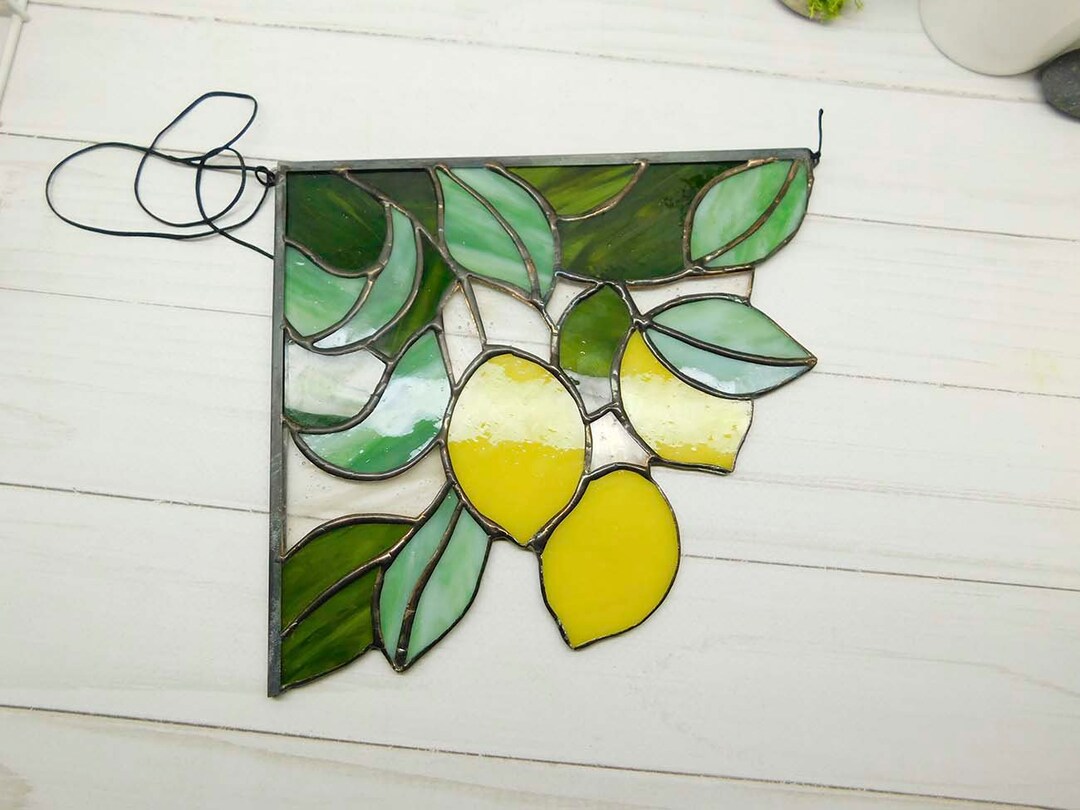 Stained Glass Panel Lemon, Yellow Lemons on Branch, Panel Window ...