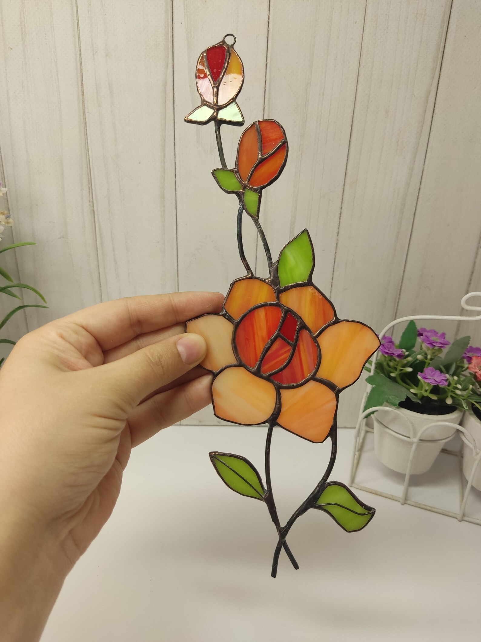 Stained Glass Rose for Window Decoration Rose Suncatcher - Etsy