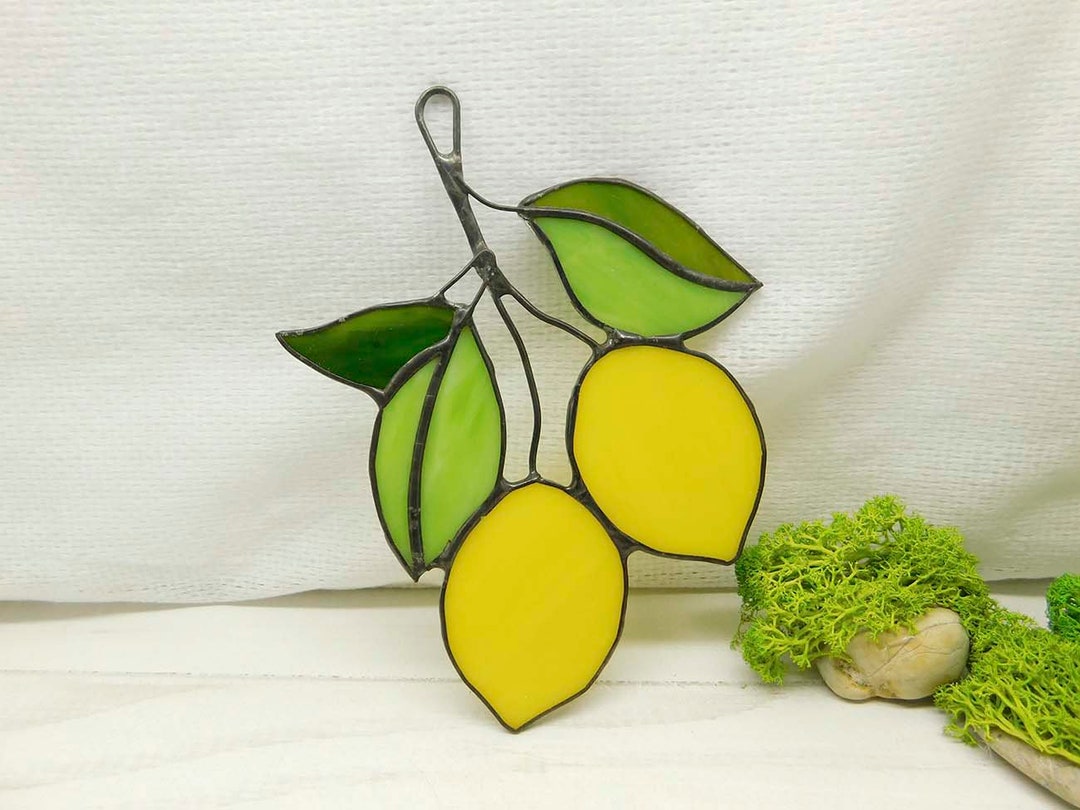 Stained Glass Lemon, Handmade Yellow Lemons on Branch Window Hanging ...