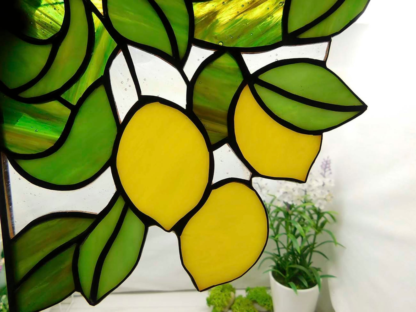 Stained glass Panel lemon Yellow Lemons on Branch panel | Etsy