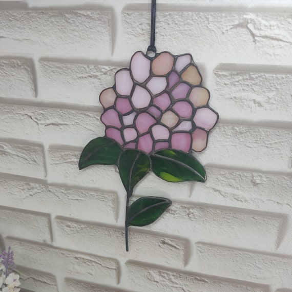 Stained Glass Hydrangea Pink Hydrangea Floral Stained Glass - Etsy