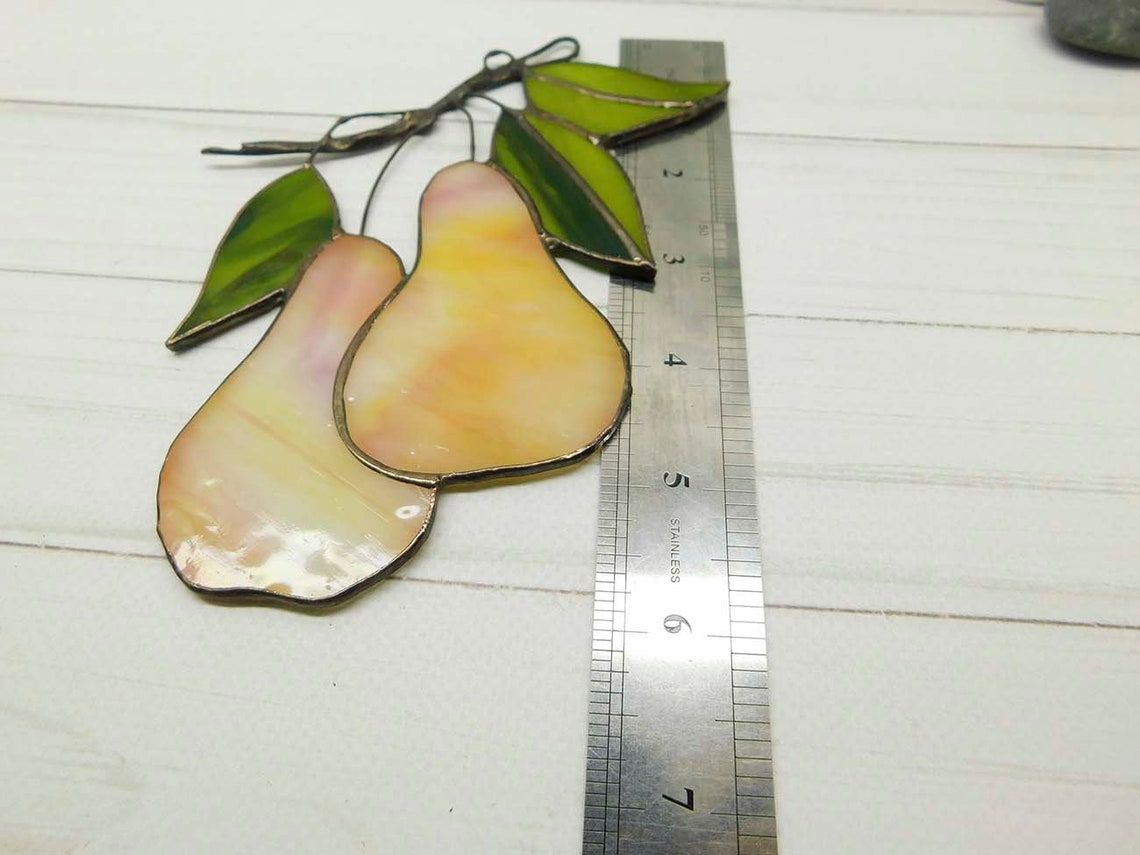 Stained glass pears Yellow pears on Branch window hanging | Etsy