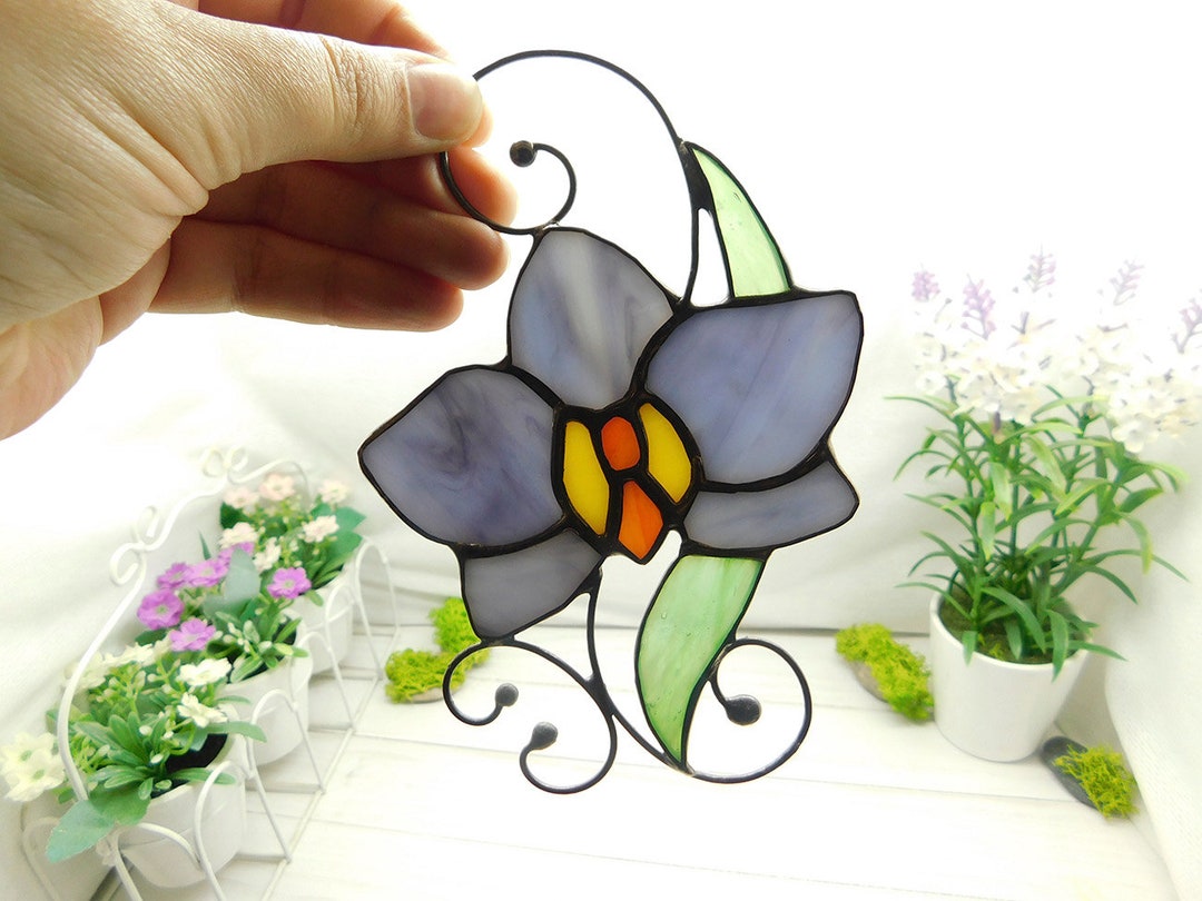Stained Glass Orchid, Purple Orchid, Flower Orchid Suncatcher Modern ...