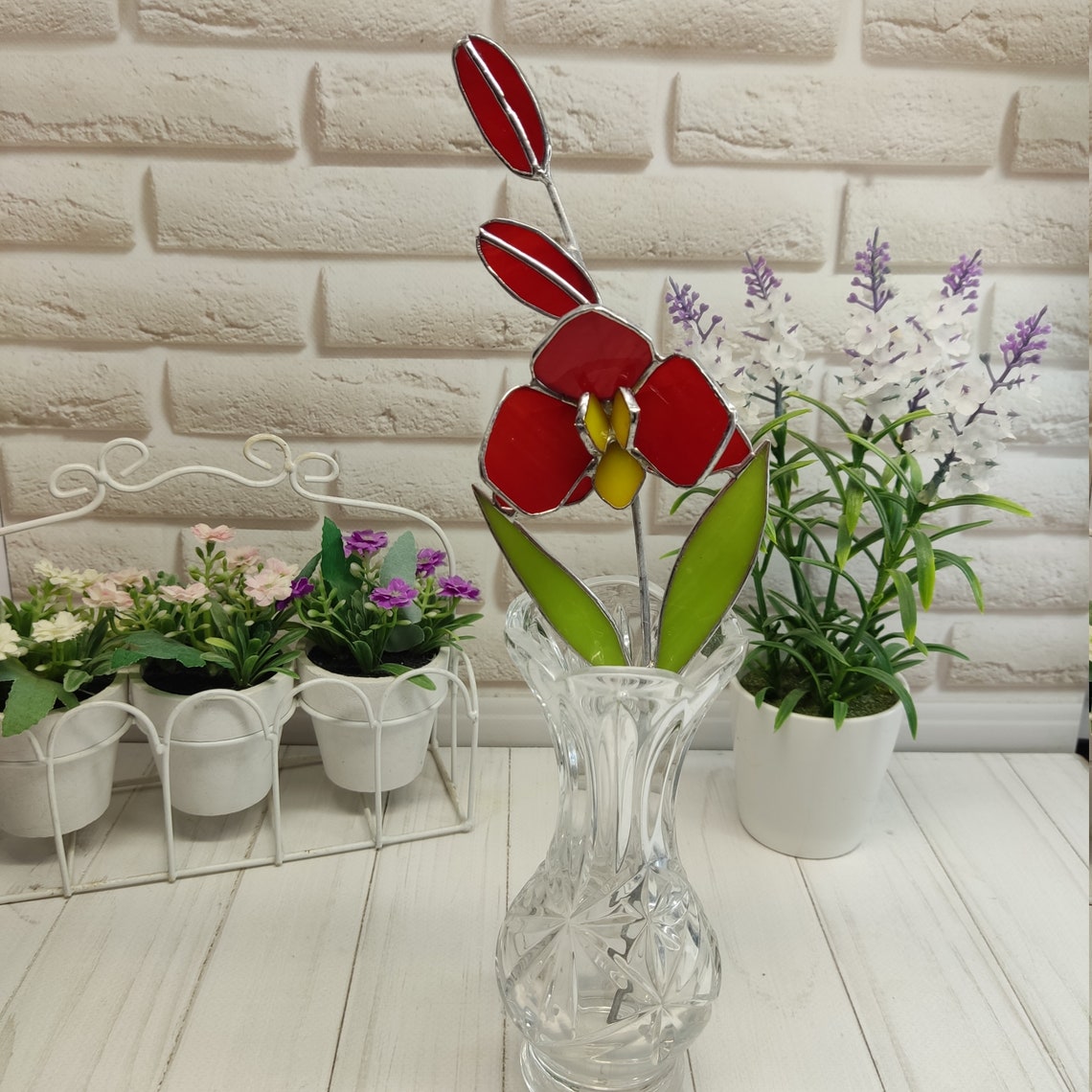 Vitrail orchidée rouge Fleur de verre 3d Fleur pour un vase - Etsy France