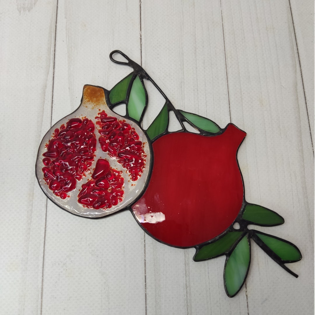Glass Pomegranate Stained Glass Fruit Red Stained Glass - Etsy