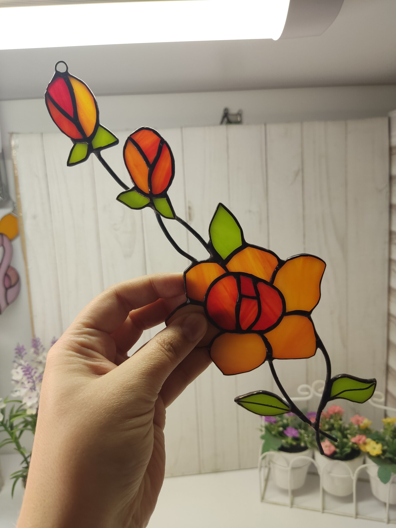 Stained Glass Rose for Window Decoration Rose Suncatcher | Etsy