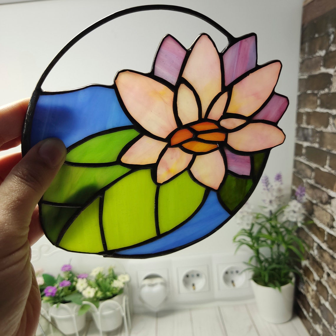 Stained glass Lotus stained glass flower lotus suncatcher | Etsy