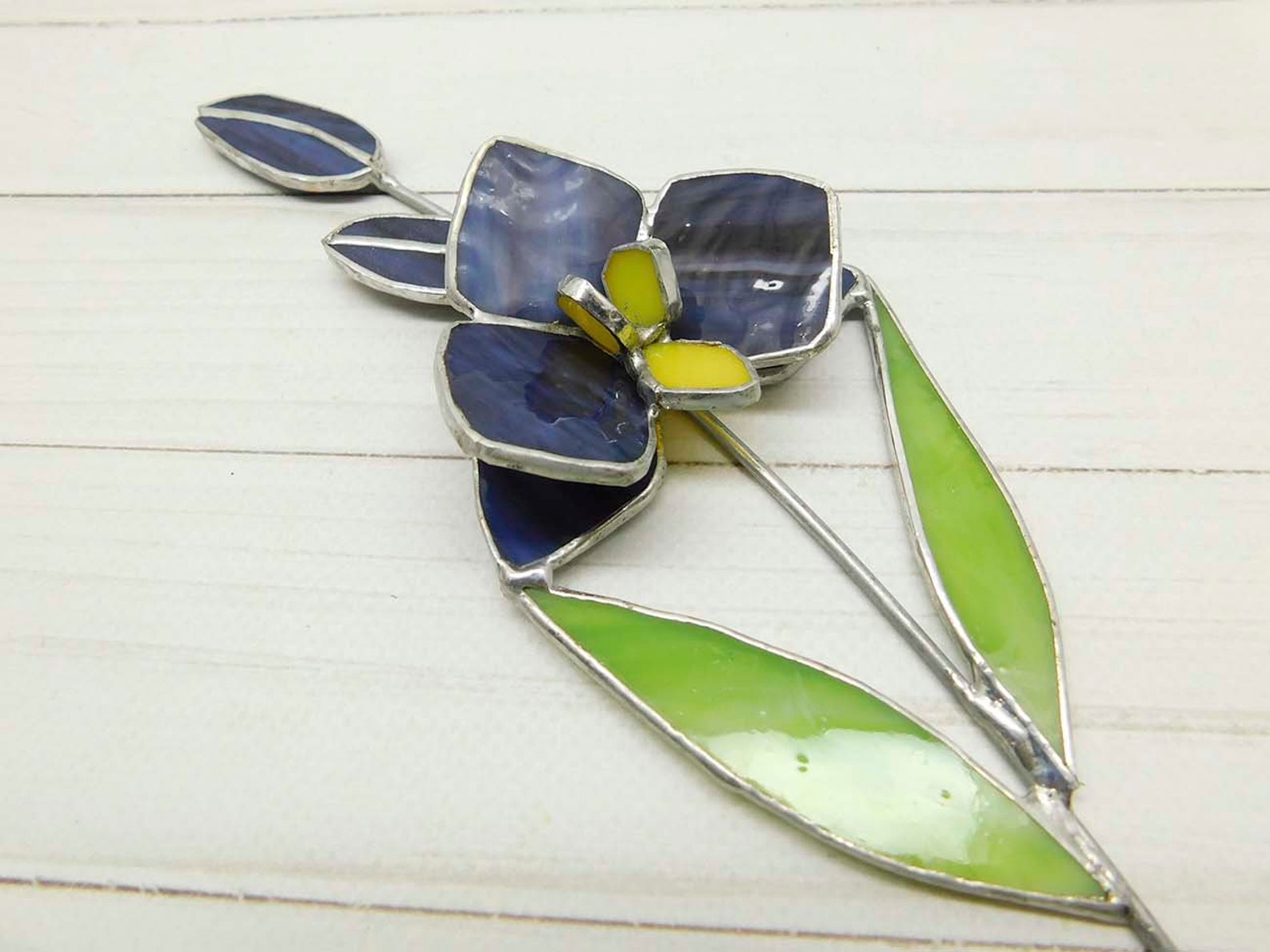 Stained Glass Orchid Dark Purple Orchid Glass Flower 3d - Etsy