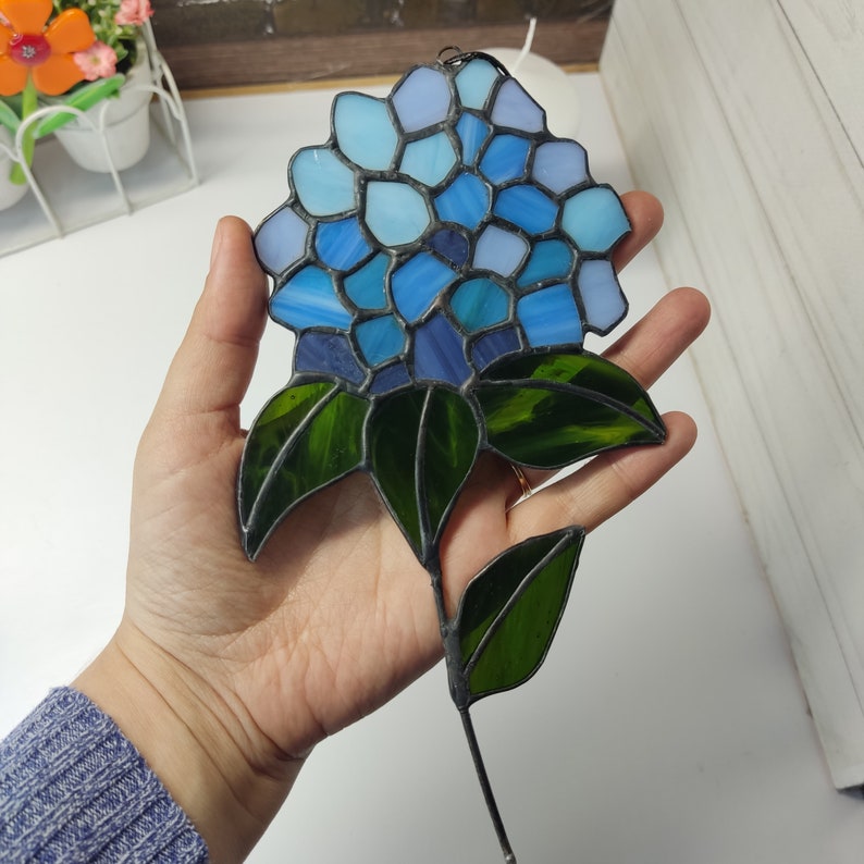 Stained Glass Hydrangea Blue Hydrangea Floral Stained Glass - Etsy