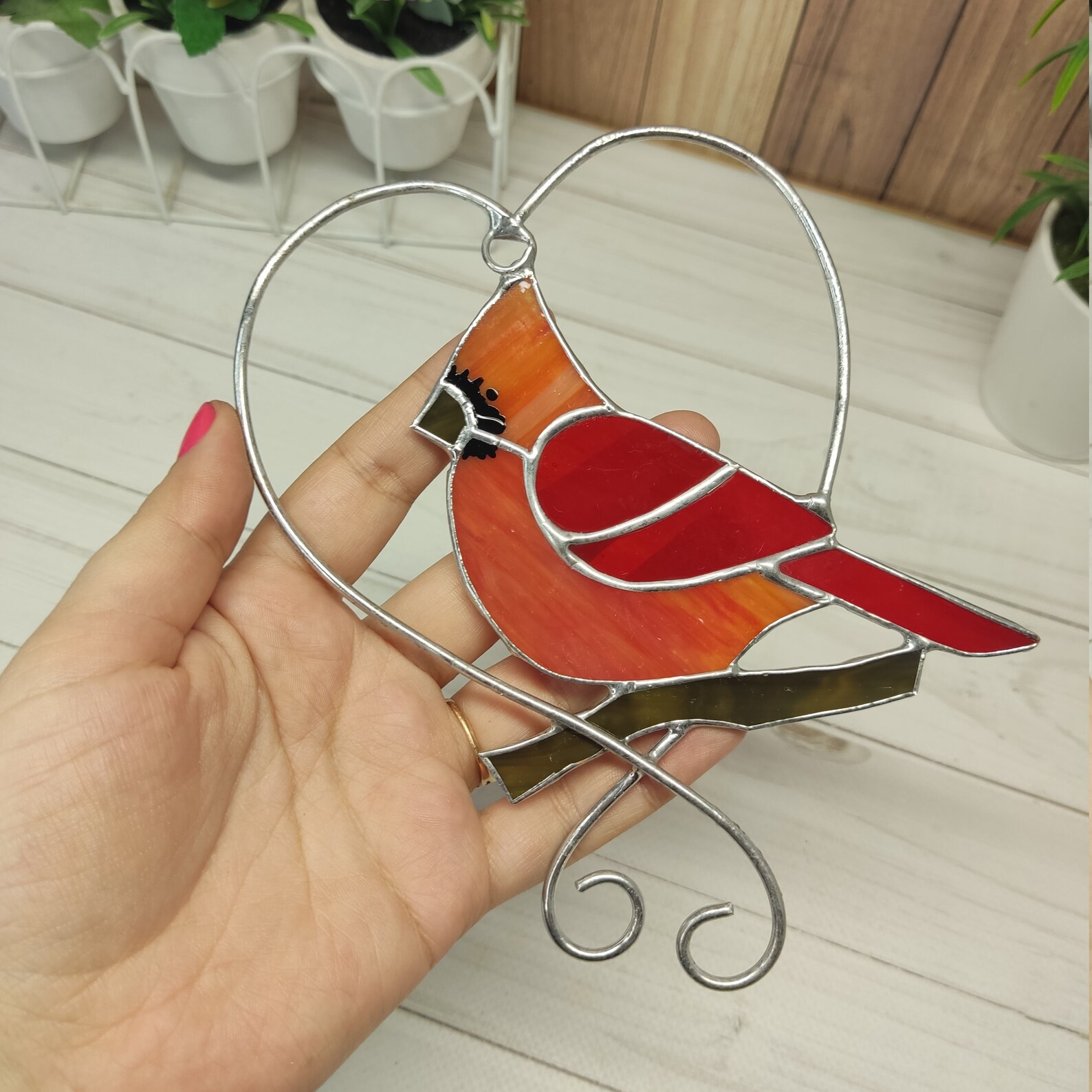 Suncatcher Red Cardinal Stained Glass Red Cardinal Stained - Etsy