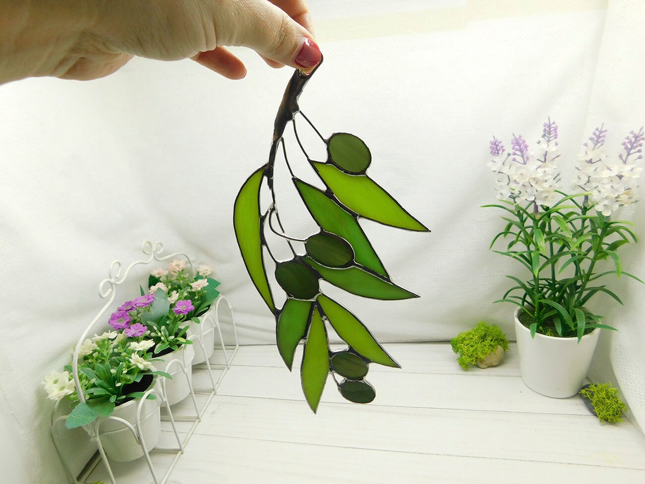 Stained glass branch with olives Pendant Glass Olive Branch | Etsy