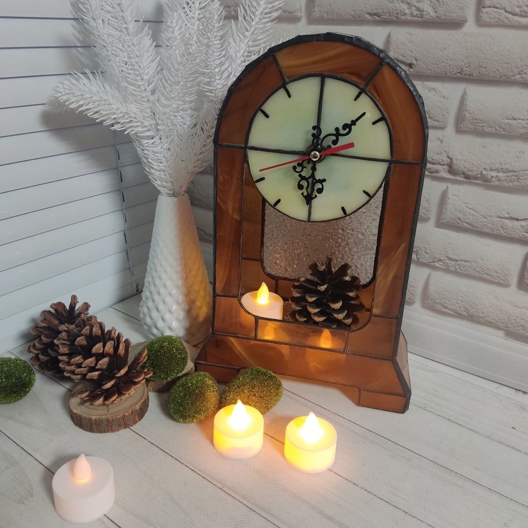 Stained Glass Clock, Table Glass Clock, Suncatcher Clock, Large Clock ...