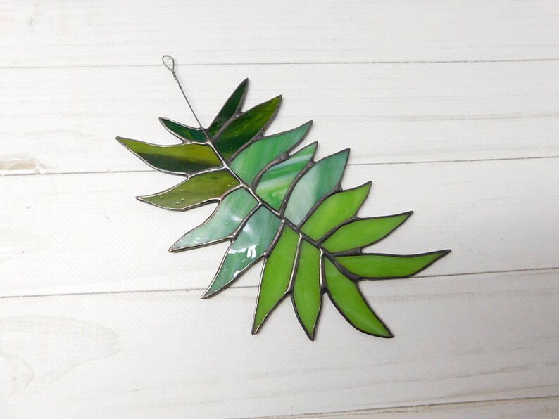 Stained Glass Fern Fern Sprig Handmade Green Glass | Etsy