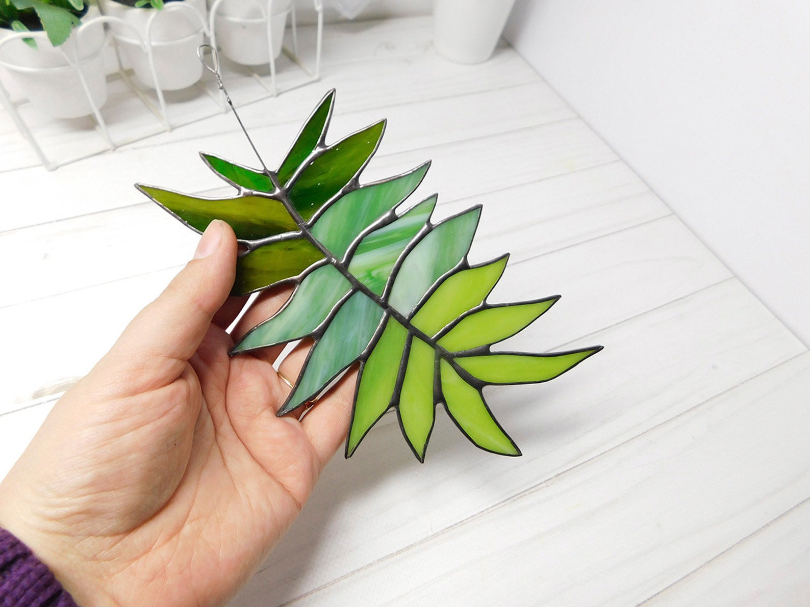 Stained Glass Fern Fern Sprig Handmade Green Glass | Etsy