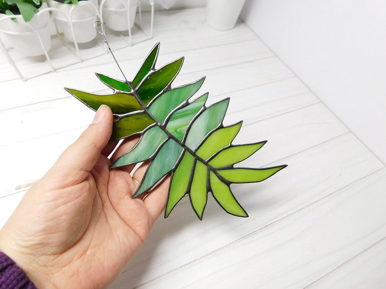 Stained Glass Fern Fern Sprig Handmade Green Glass | Etsy
