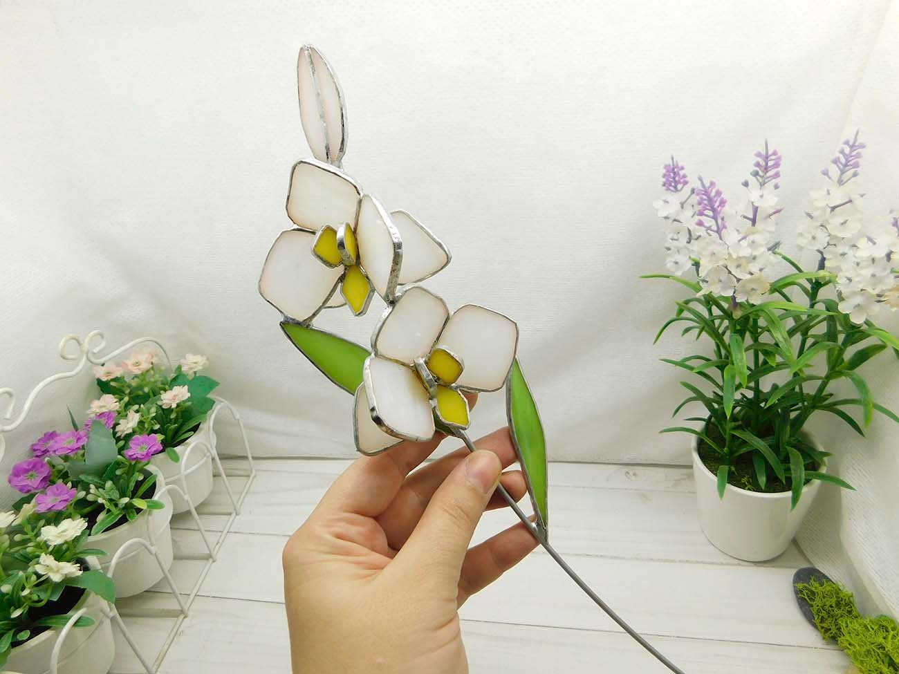 White Orchid Flower Stained Glass Orchid Glass Flower 3d - Etsy