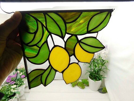 Stained Glass Lemon Yellow Lemons on Branch Panel Window - Etsy
