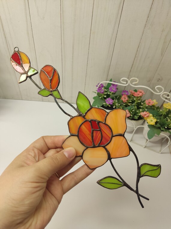 Stained Glass Rose for Window Decoration Rose Suncatcher | Etsy