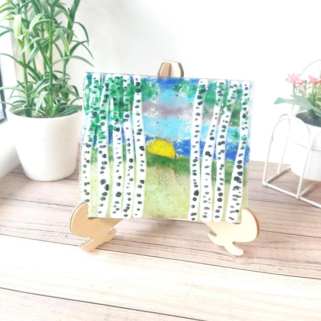 Fused Glass Birch Tree, Summer Landscape Suncatcher, Nature Ornament ...