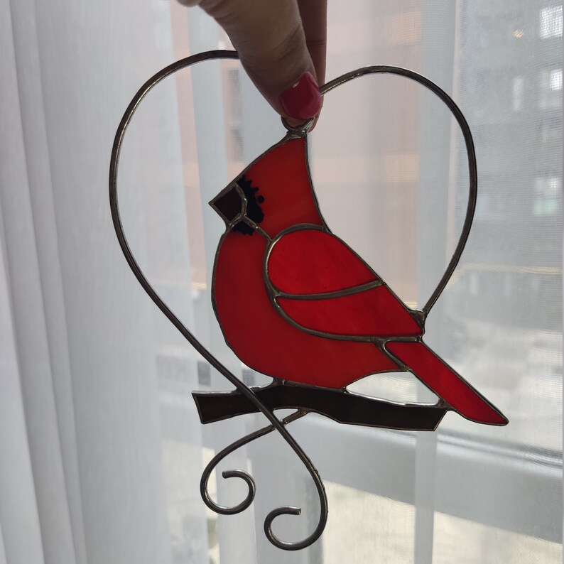 Suncatcher Red Cardinal Stained Glass Red Cardinal Stained - Etsy