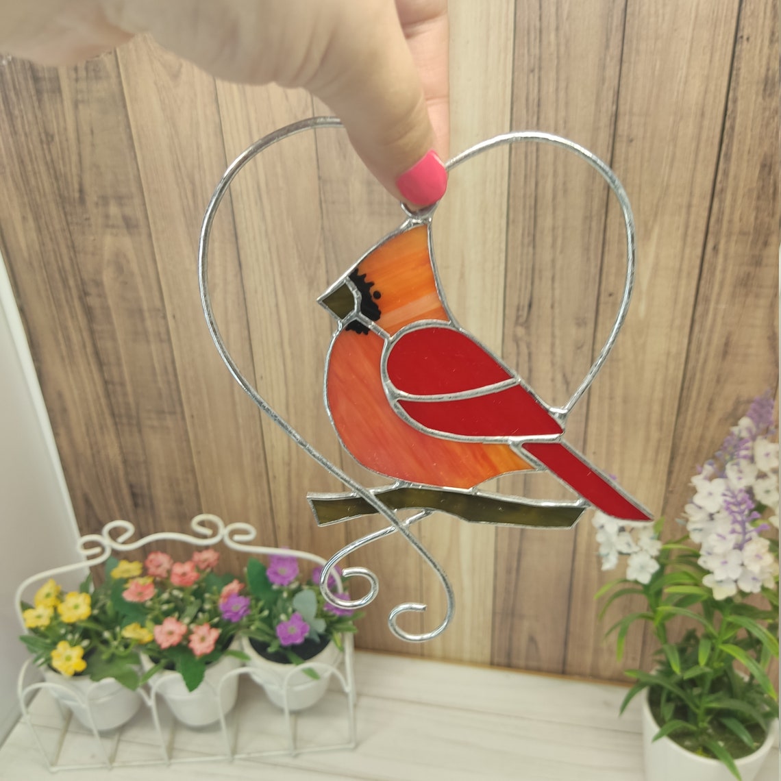 Suncatcher Red Cardinal Stained Glass Red Cardinal Stained - Etsy