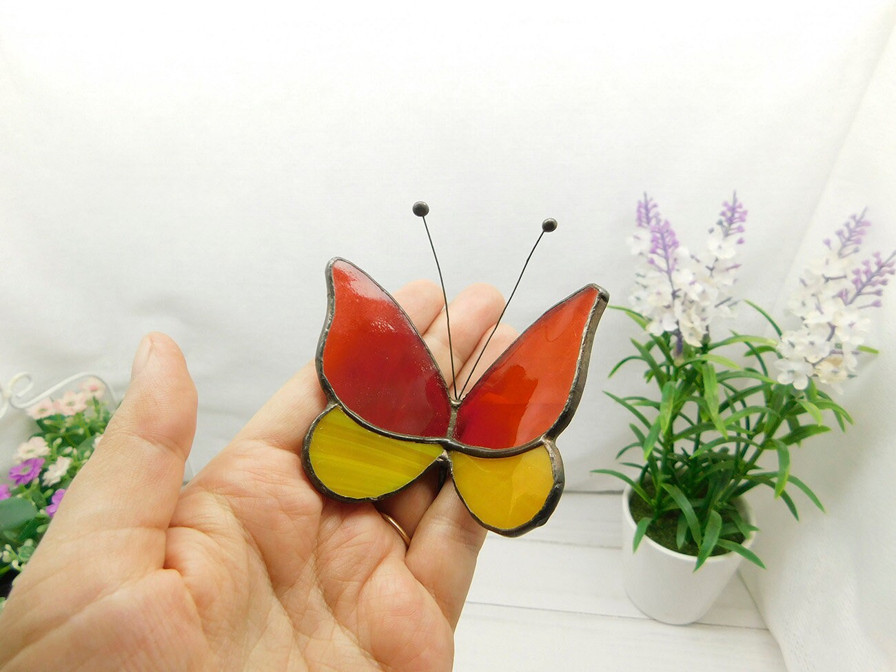 Stained glass butterfly for flowerpot garden decor 3d | Etsy