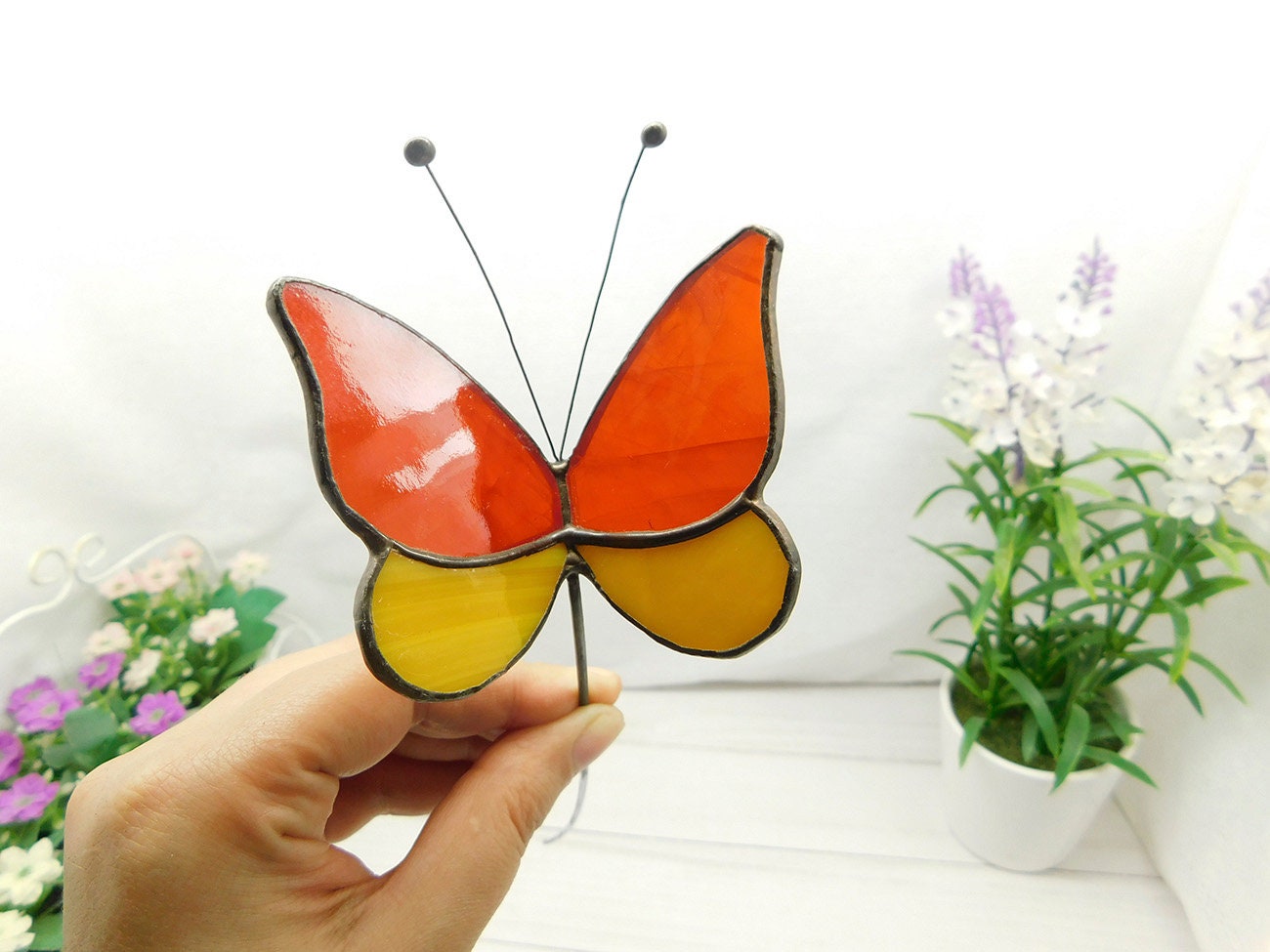 Stained glass butterfly for flowerpot garden decor 3d | Etsy