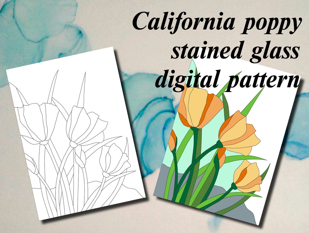 California Poppy Pattern, Poppy Pattern, Flower Suncatcher, DIY Stained ...