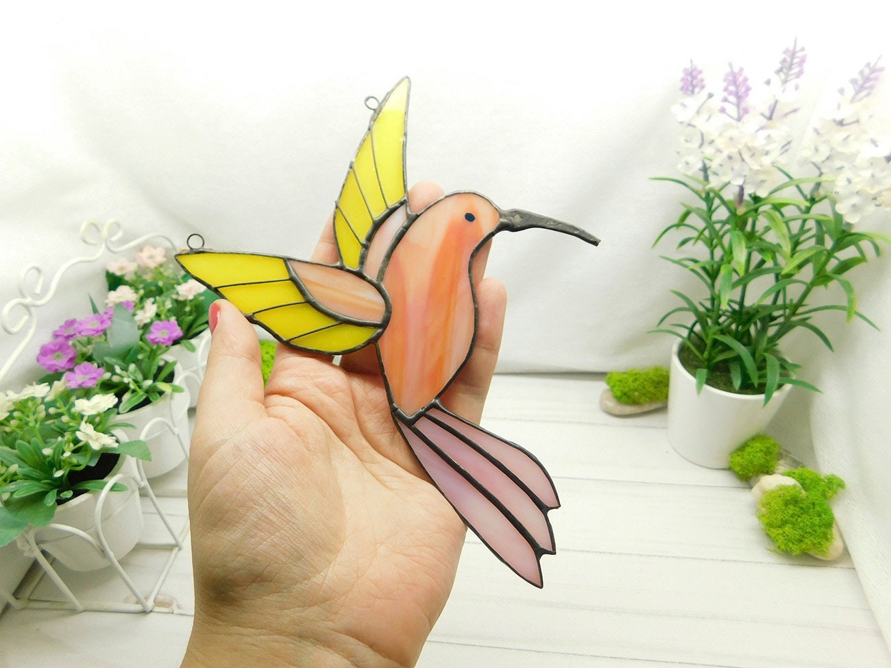 Stained glass hummingbird suncatcher window hanging gift for | Etsy