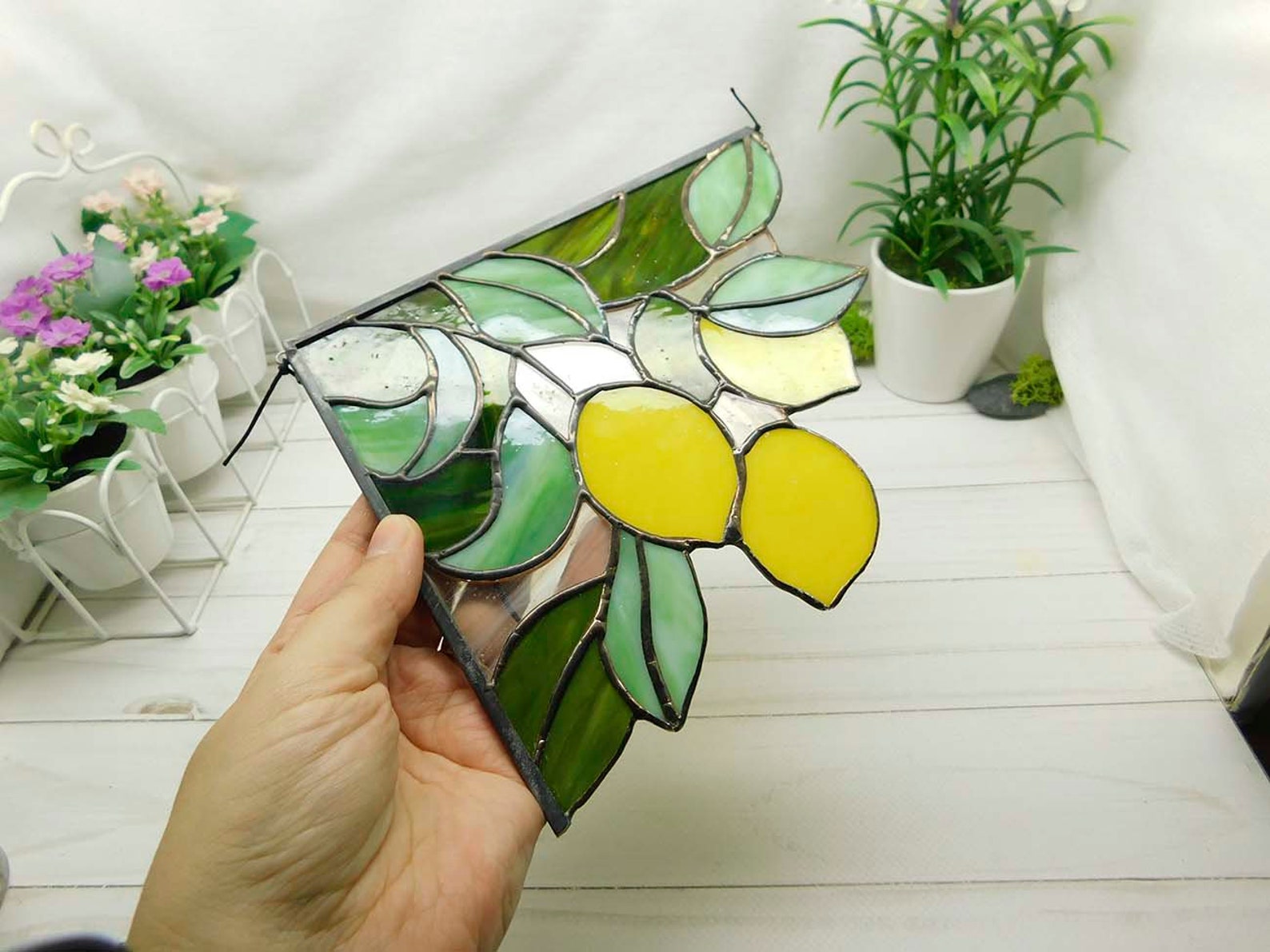 Stained Glass Lemon Yellow Lemons on Branch Panel Window - Etsy