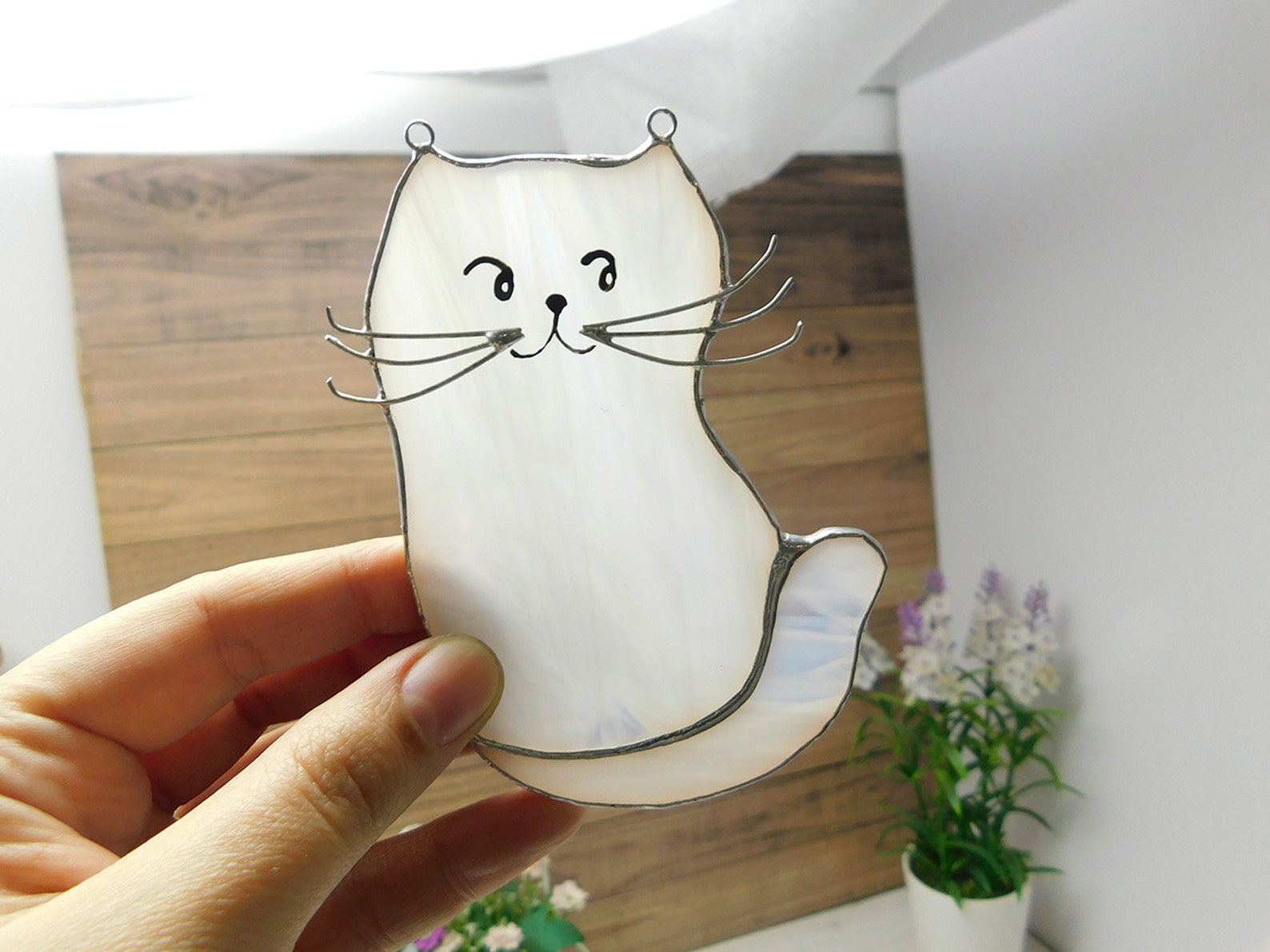 Stained glass cat two cats pair window hanging cat | Etsy