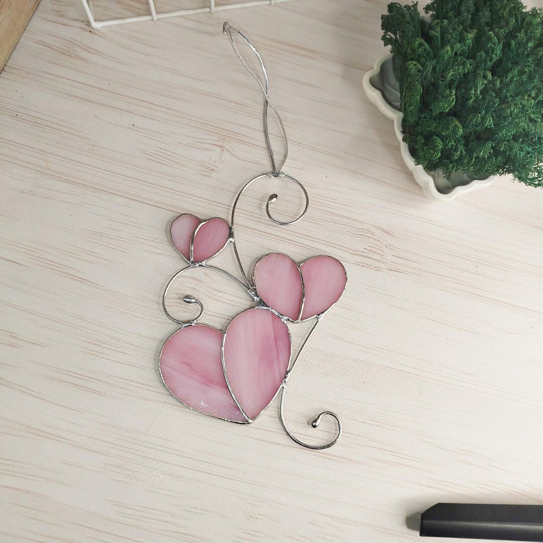 Stained Glass Hearts, Window Panel, Valentine Gift for Her, Red Heart ...