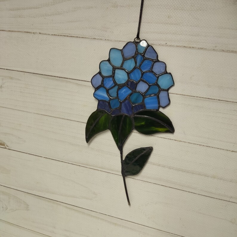 Stained Glass Hydrangea Blue Hydrangea Floral Stained Glass | Etsy