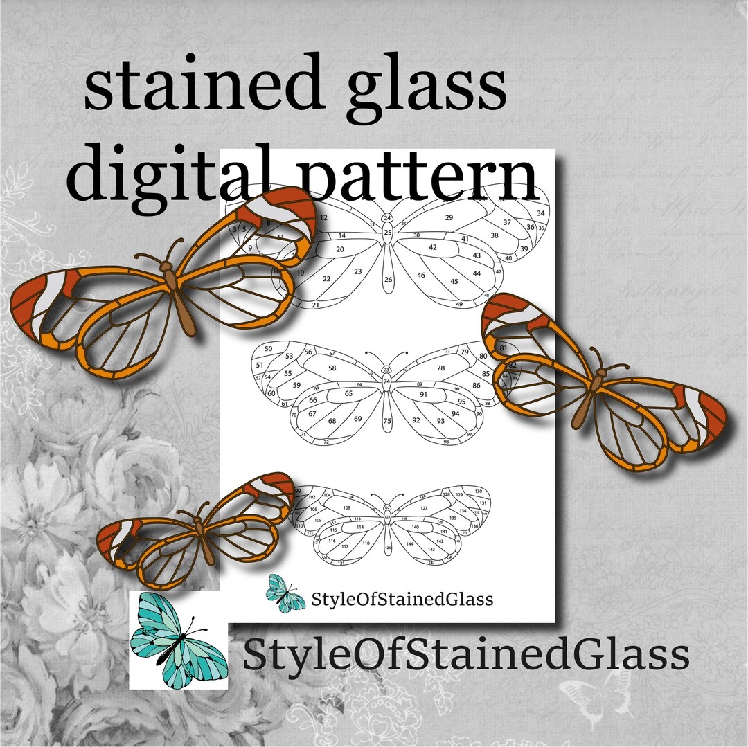 Stained Glass Butterfly Pattern Pdf, DIY Stained Glass, Suncatcher ...