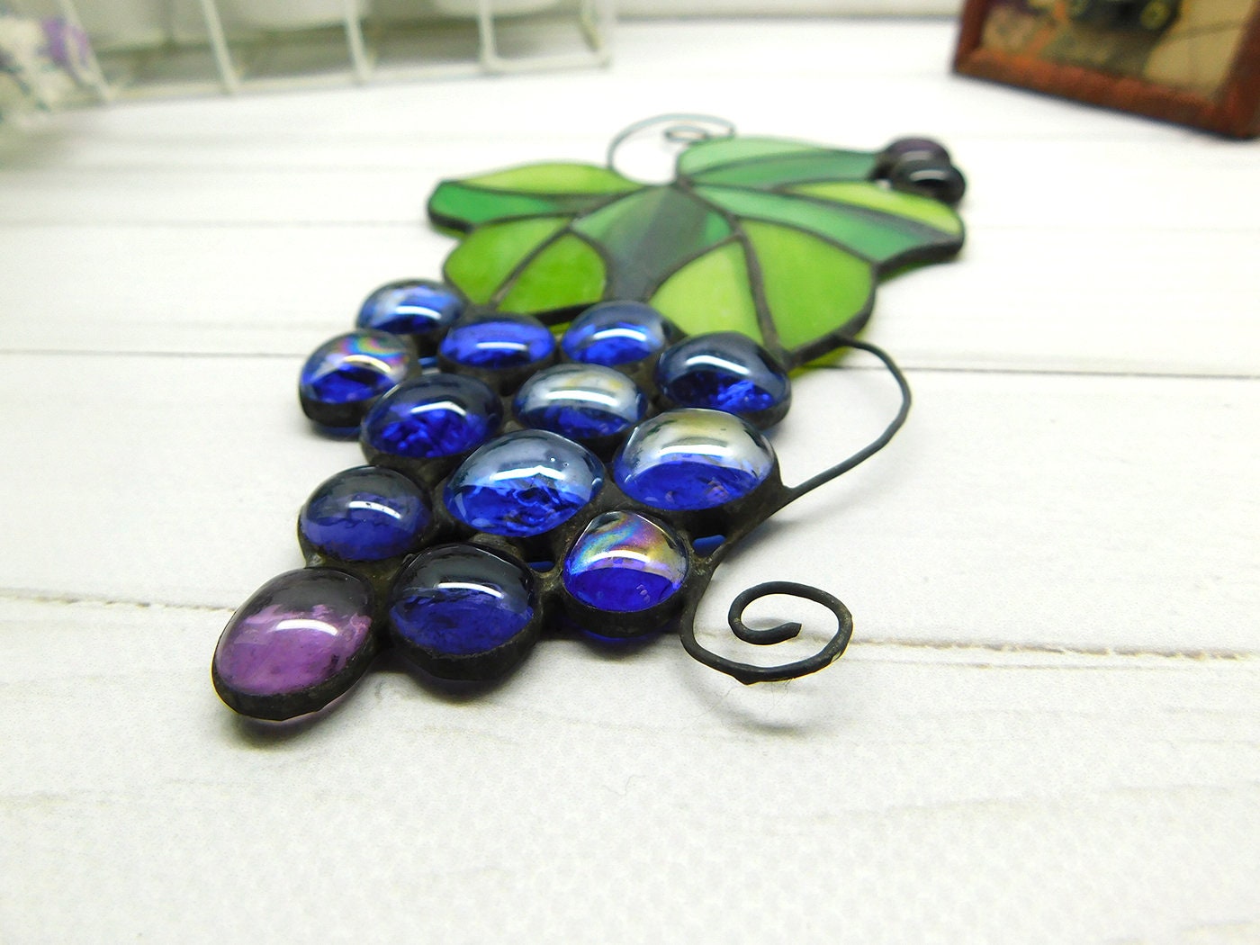 Stained glass grapes Glass grape leaf with berries unusual | Etsy