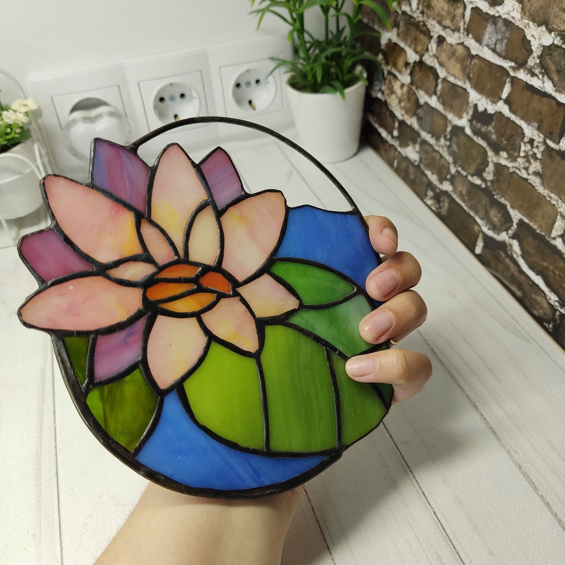 Stained glass Lotus stained glass flower lotus suncatcher | Etsy