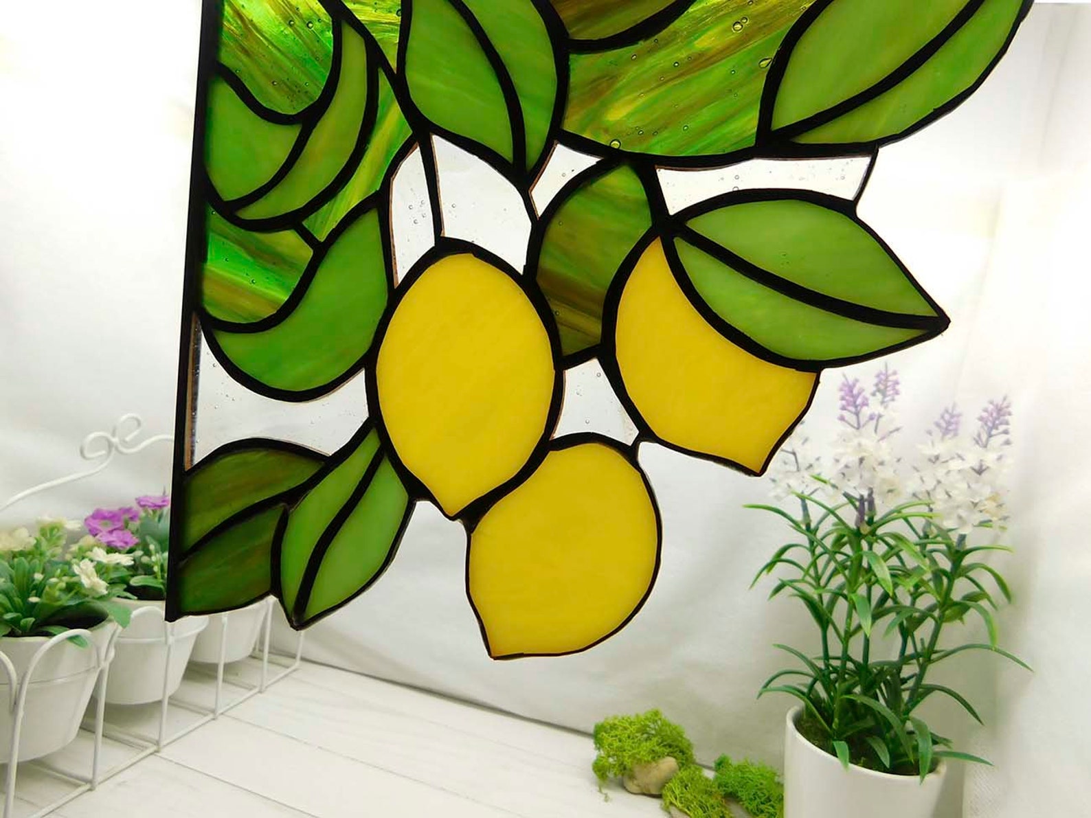 Stained Glass Lemon Yellow Lemons on Branch Panel Window - Etsy
