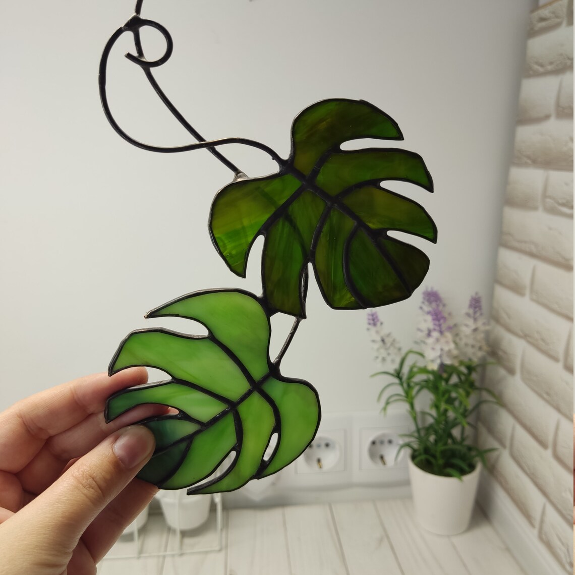 Stained Glass Monstera Window Hanging Stained Glass Panel | Etsy