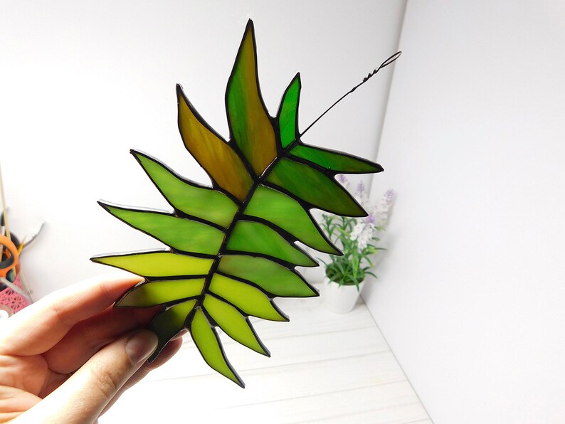 Stained Glass Fern Fern Sprig Handmade Green Glass | Etsy