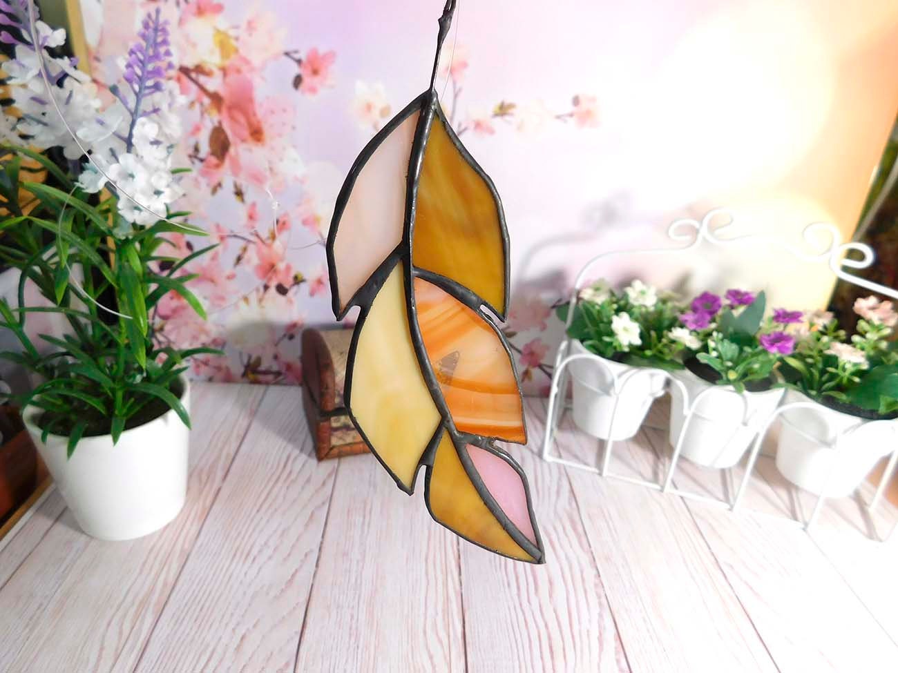 Glass Window Decor Stained Glass Feathers Garden or Home | Etsy