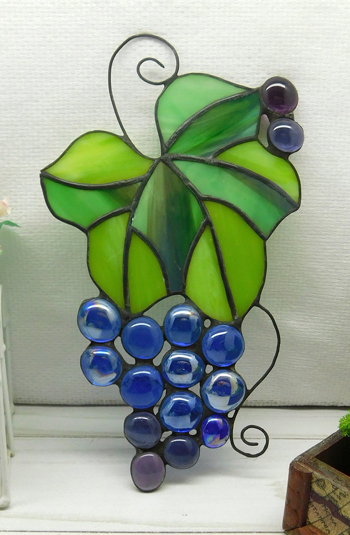 Stained glass grapes Glass grape leaf with berries unusual | Etsy