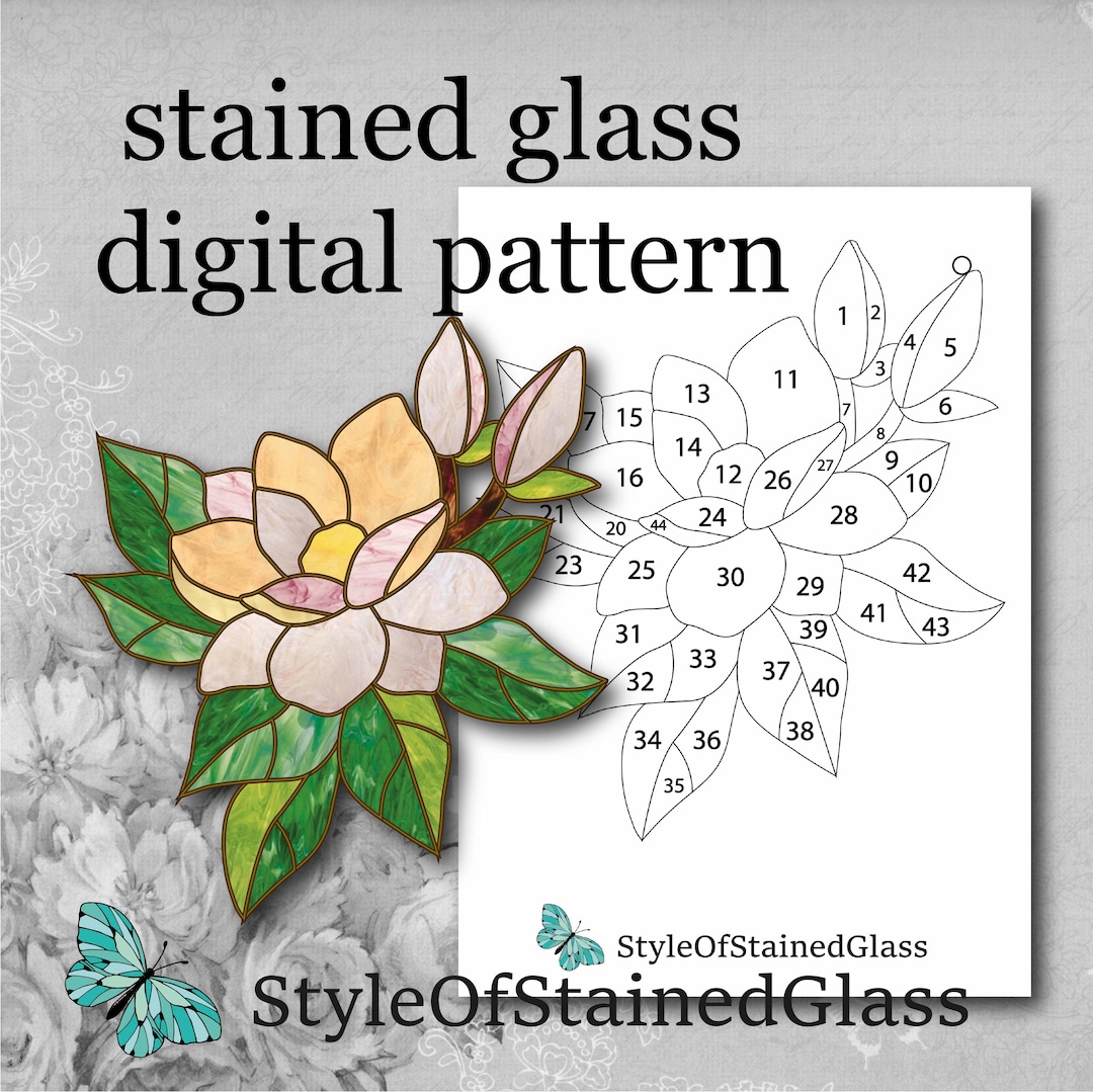 Magnolia Stained Glass Pattern, Diy Suncatcher Easy, Flower Glass ...