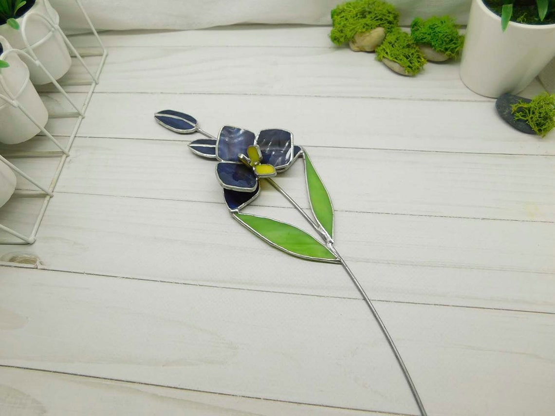 Stained Glass Orchid Dark Purple Orchid Glass Flower 3d - Etsy