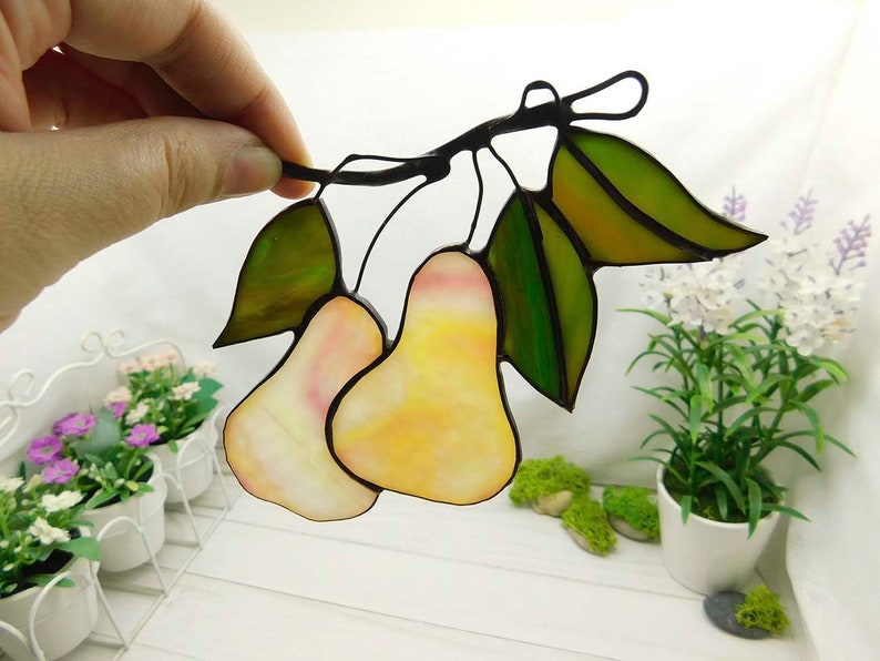 Stained Glass Pears Yellow Pears on Branch Window Hanging | Etsy
