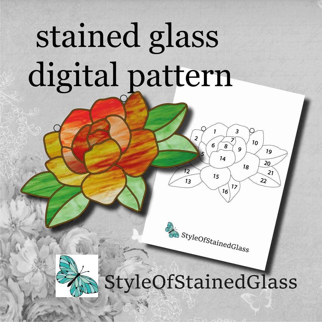 Stained Glass Peony Pattern Pdf, DIY Stained Glass Easy - Etsy