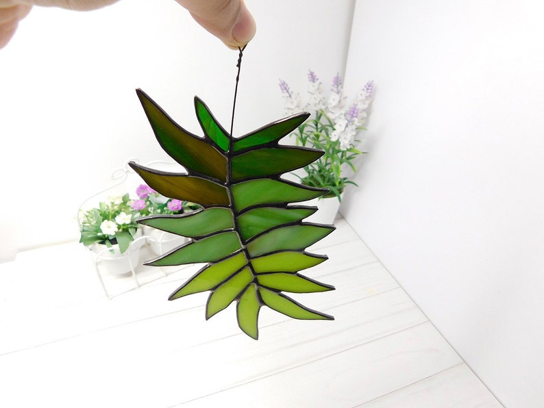 Stained Glass Fern Fern Sprig Handmade Green Glass | Etsy